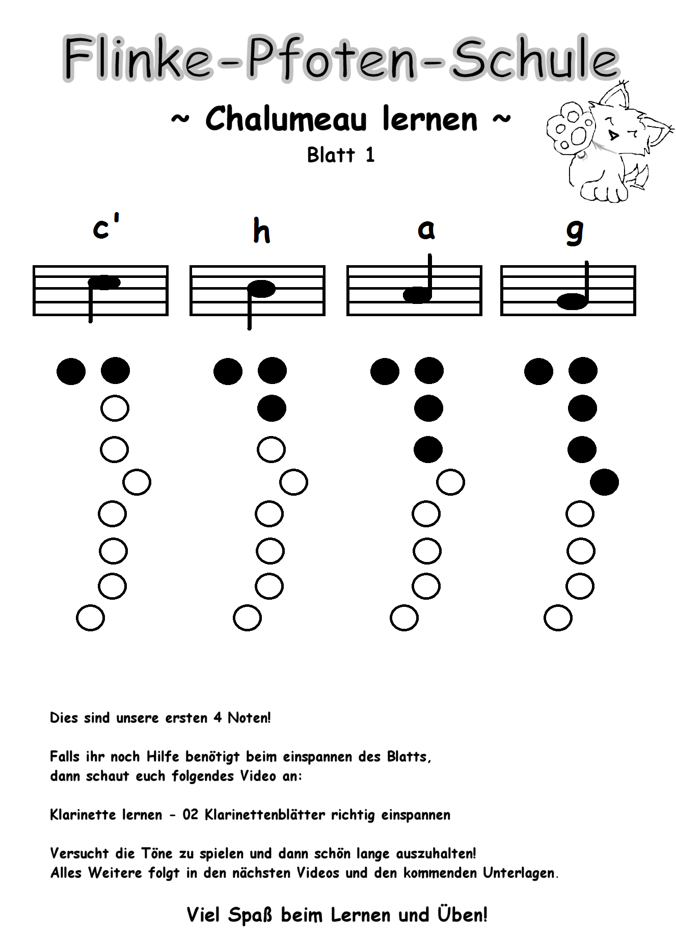 Flinke-Pfoten-Schule - Die ersten Töne auf der Chalumeau