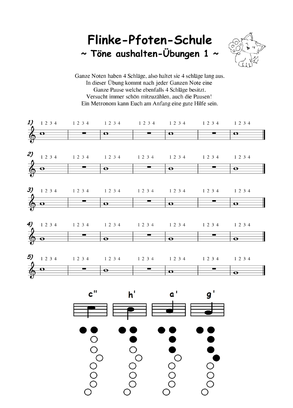 Flinke-Pfoten-Schule - Ganze Noten / Ganze Pausen