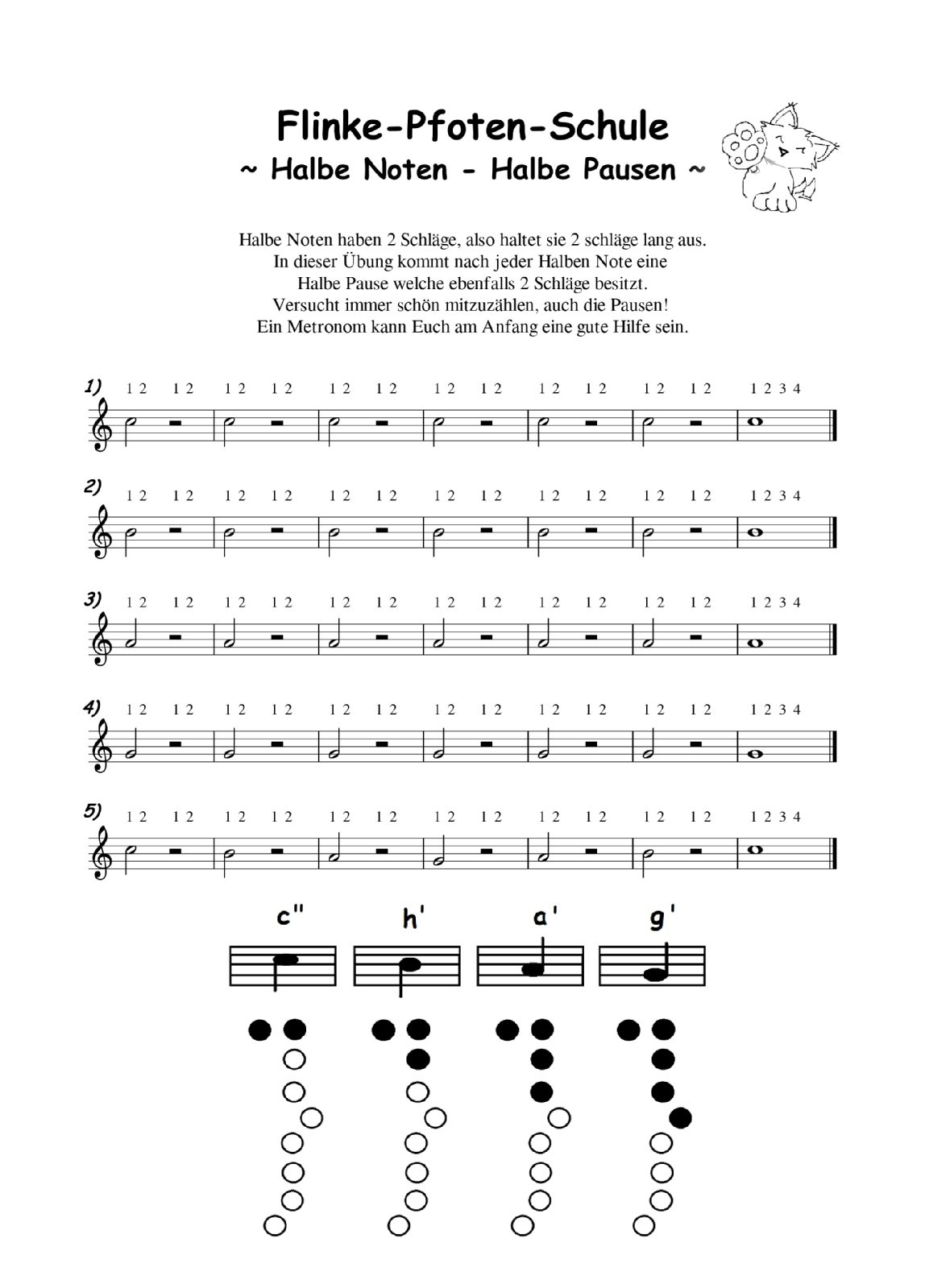 Flinke-Pfoten-Schule - Halbe Noten / Halbe Pausen